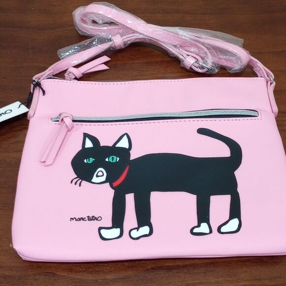 Marc Tetro | Bags | New Marc Tetro Pink Black Cat Vinyl Crossbody Bag ...